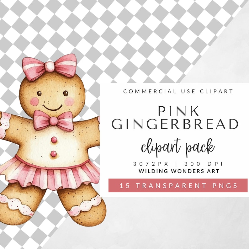 Pink Gingerbread Girls Clipart for Commercial Use, Watercolor ...
