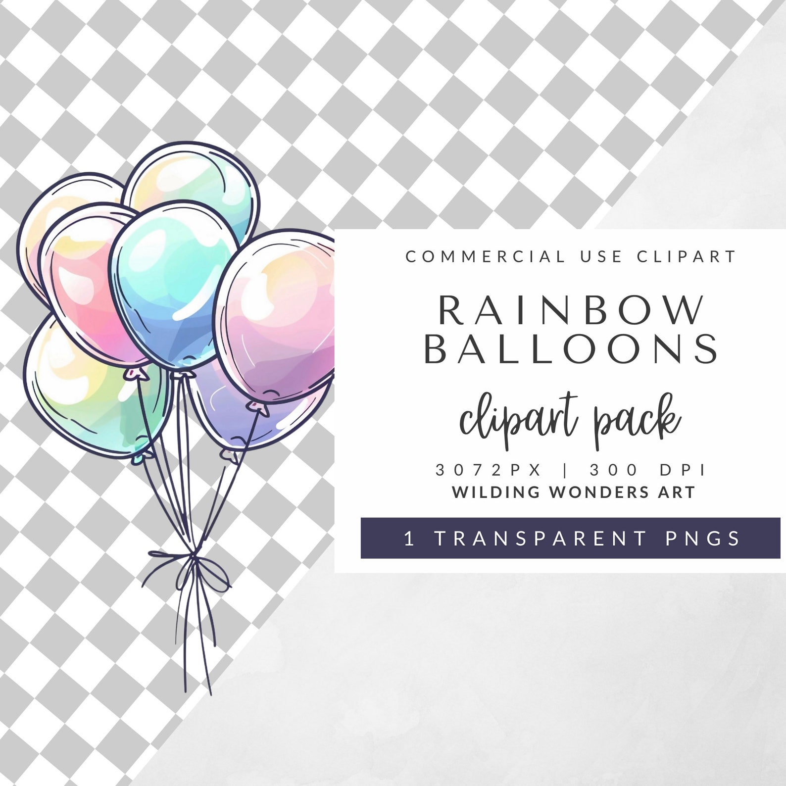 Rainbow Balloon Clipart for Commercial Use, Birthday Party Clipart ...