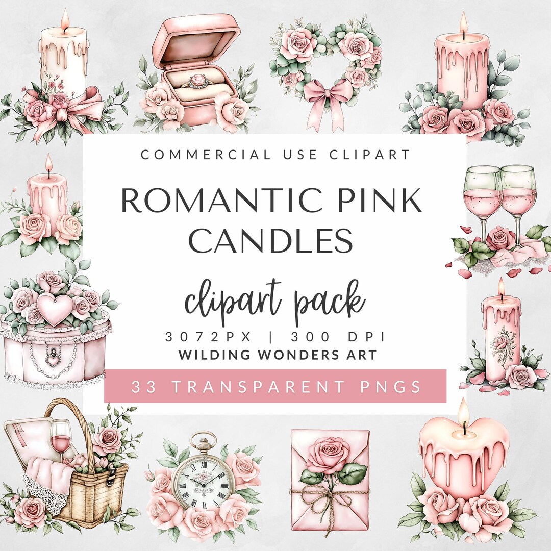 Romantic Blush Pink Candles Clipart Pack for Commercial Use, Valentines ...