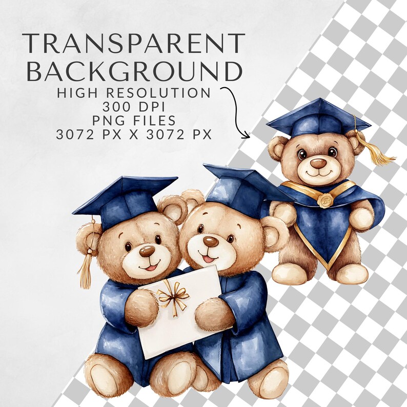 Blue and Gold Graduation Bears Clipart Pack for Commercial Use ...