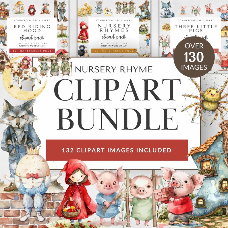 Ultimate Nursery Rhyme Clipart Bundle for Commercial Use, Watercolor ...