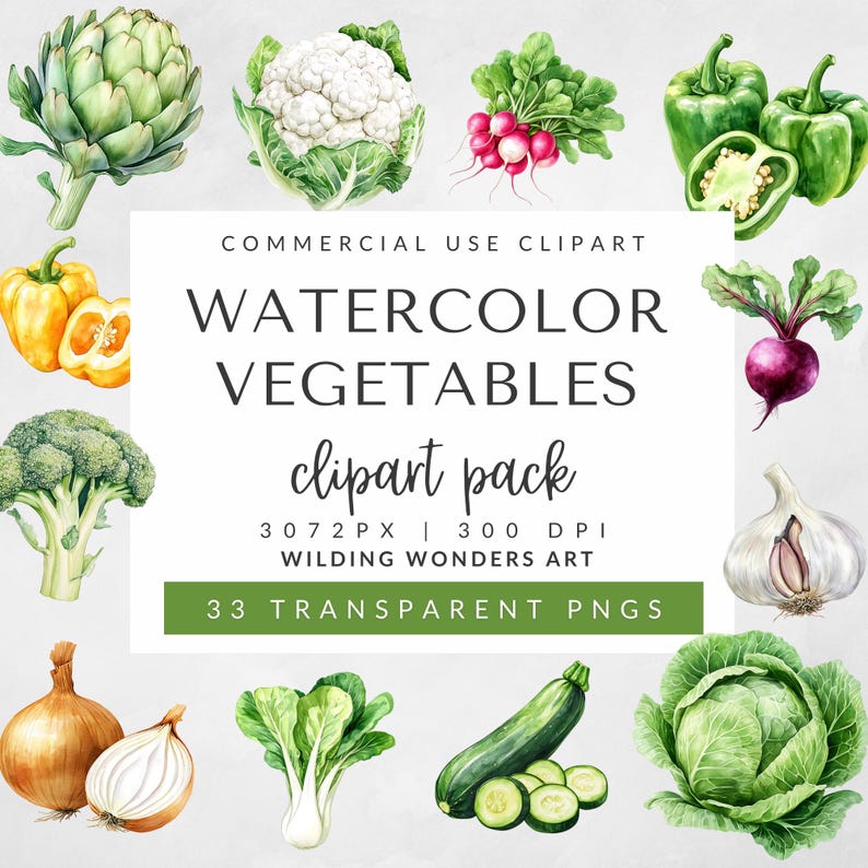 Watercolor Vegetables Clipart Pack for Commercial Use, Garden Clipart ...