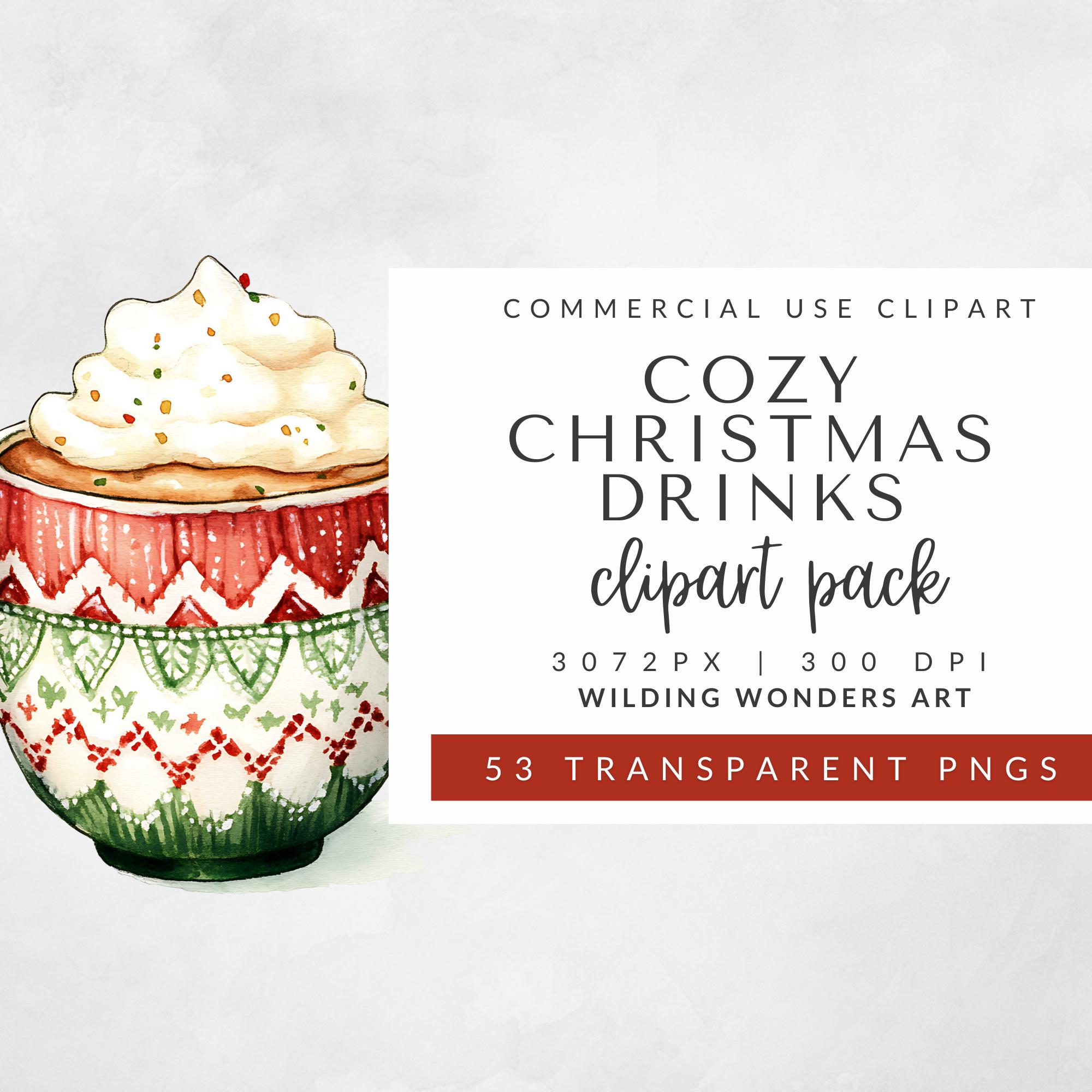 Christmas Coffee Cup Clipart for Commercial Use, Cozy Christmas Drinks ...