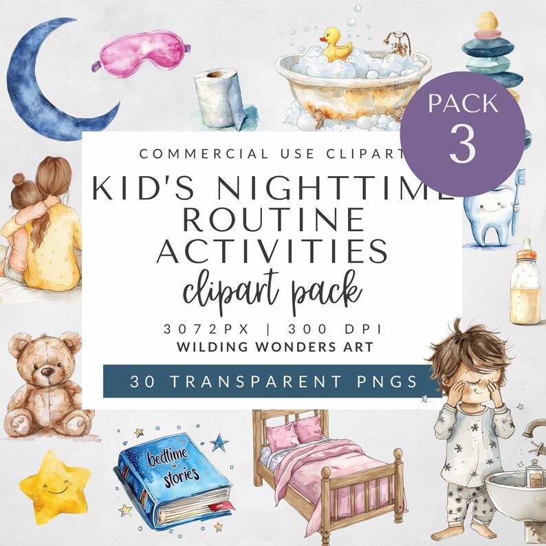 Kids Daily Routine Clipart BUNDLE for Commercial Use, Children Morning ...