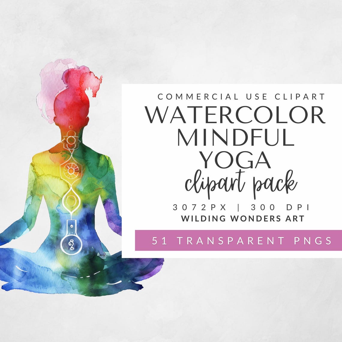 Watercolor Mindful Yoga Clipart Pack for Commercial Use, Meditation ...