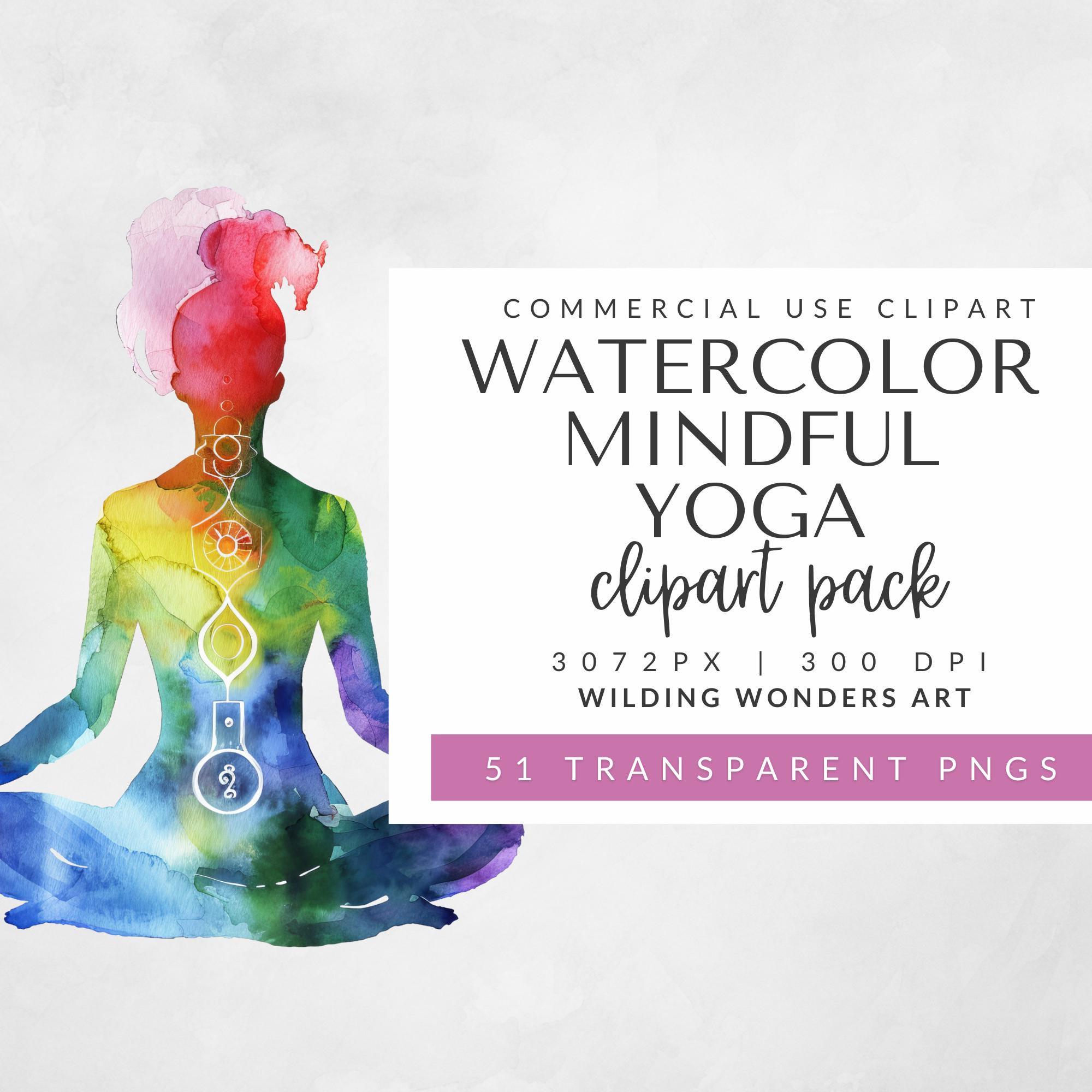 Watercolor Mindful Yoga Clipart Pack for Commercial Use, Meditation ...