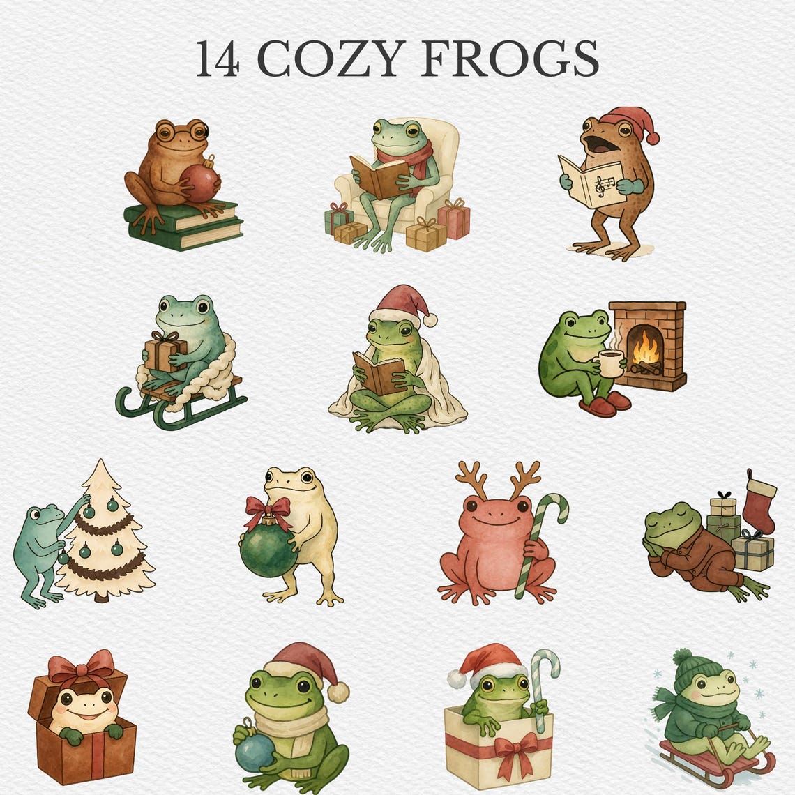 Christmas Frogs Clipart Pack for Commercial Use, Holiday Frog Pngs ...
