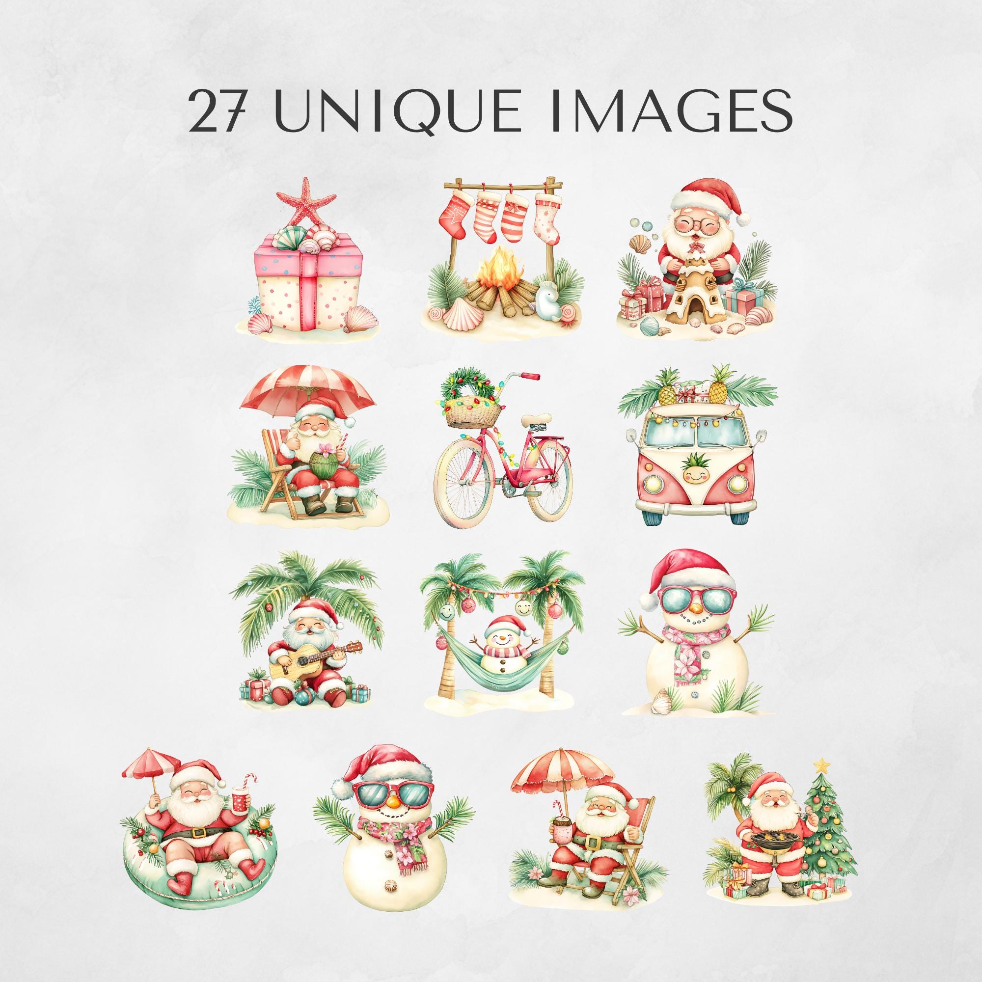 Santa on the Beach Clipart Pack for Commercial Use, Tropical Christmas ...