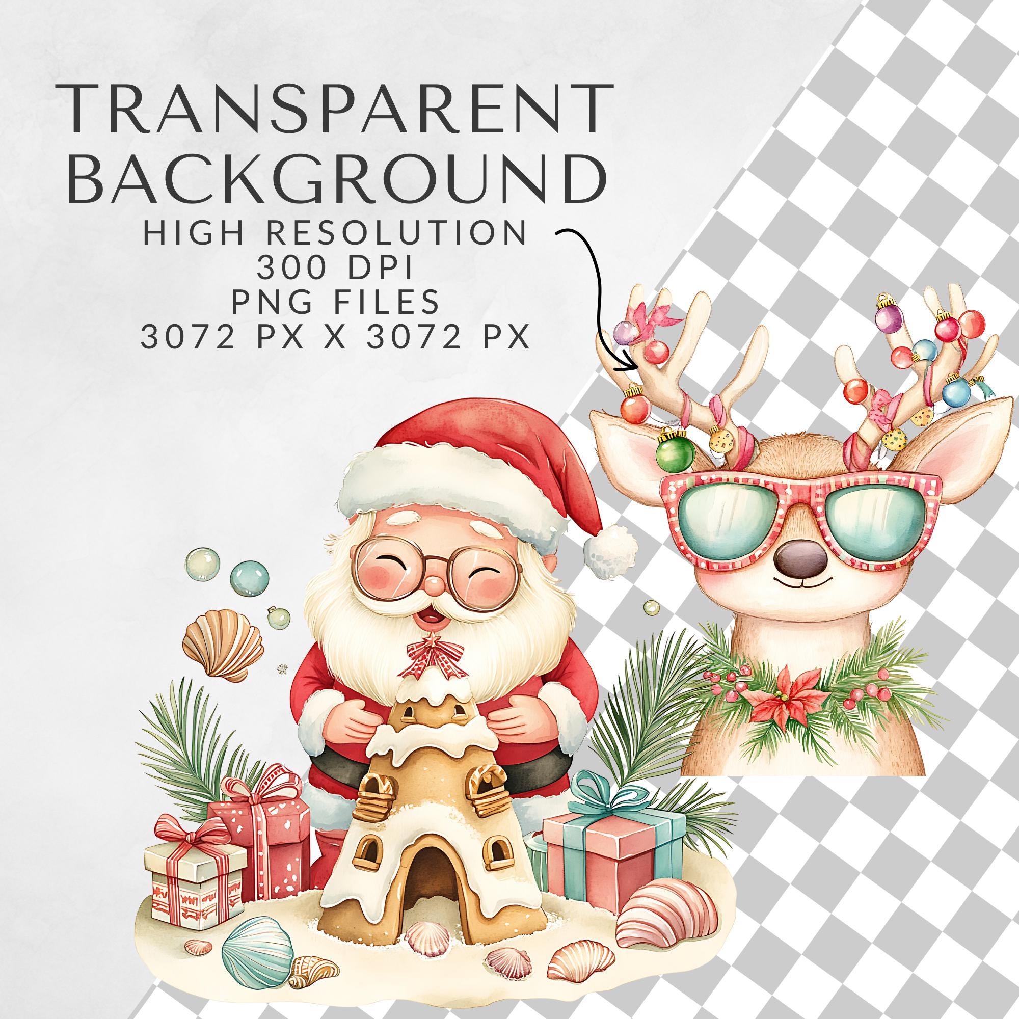 Santa on the Beach Clipart Pack for Commercial Use, Tropical Christmas ...