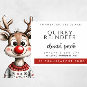 Quirky Reindeer Clipart Pack for Commercial Use, Christmas Reindeer ...