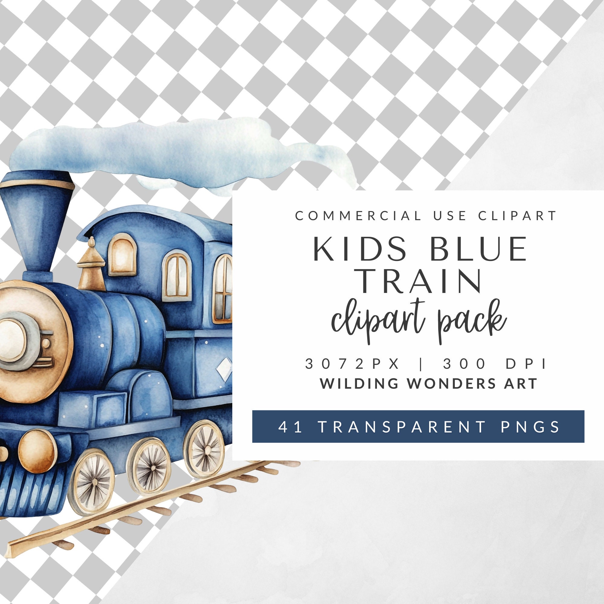 Watercolor Blue Train Kids Clipart for Commercial Use, Boy Birthday ...