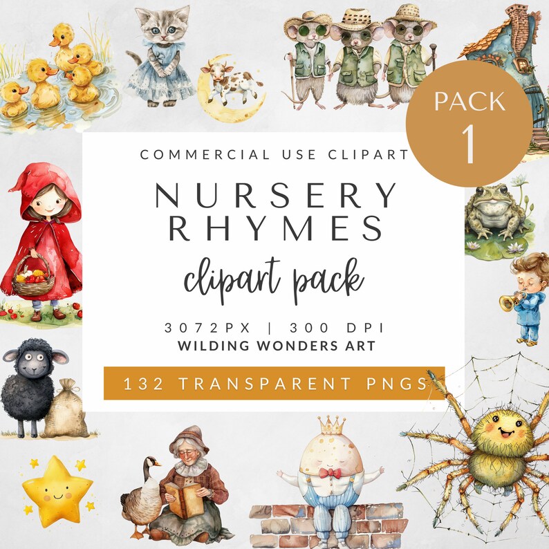 Ultimate Nursery Rhyme Clipart Bundle for Commercial Use, Watercolor ...