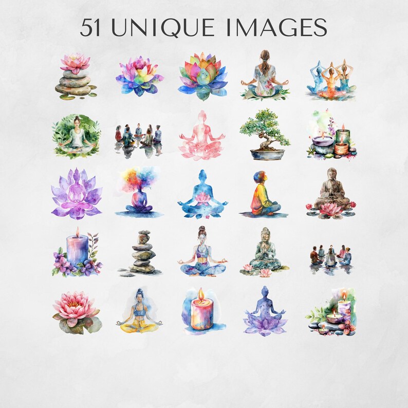 Watercolor Mindful Yoga Clipart Pack for Commercial Use, Meditation ...