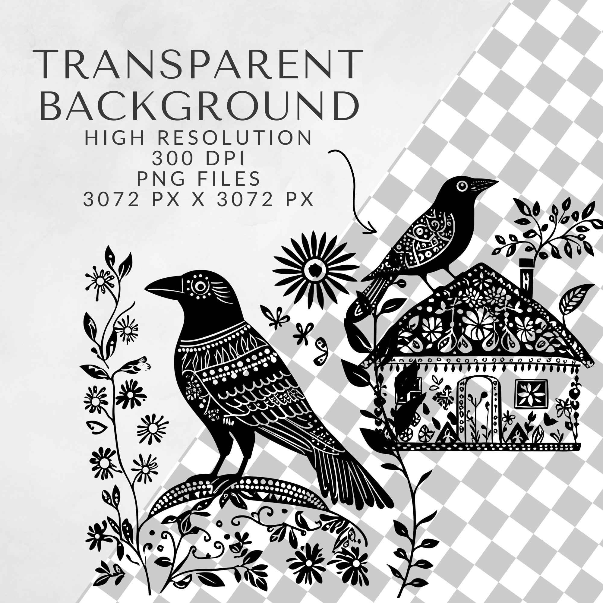 Nordic Folk Art Crows Clipart Pack for Commercial Use, Scandinavian Png ...