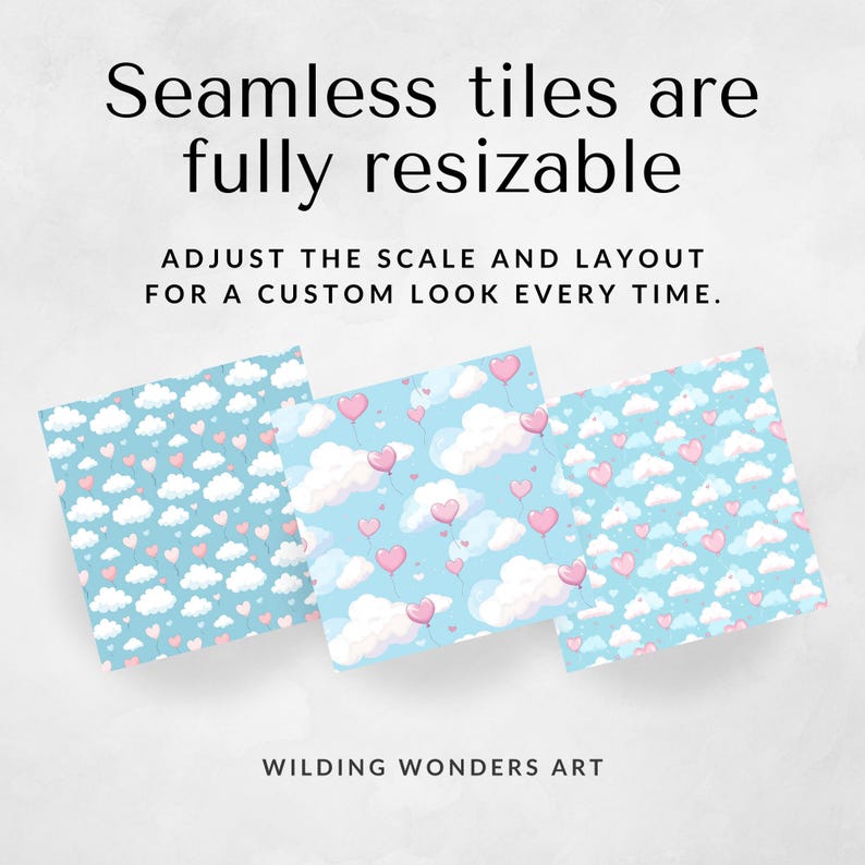 Clouds & Heart Balloons Seamless Pattern Backgrounds, Digital Paper ...