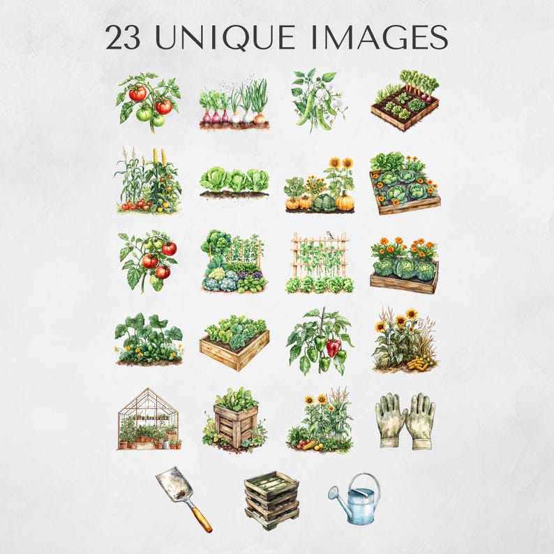 Vegetable Garden Clipart Pack for Commercial Use, Watercolor Clipart ...