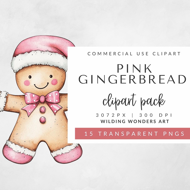 Pink Gingerbread Girls Clipart for Commercial Use, Watercolor ...