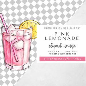 Pink Lemonade Watercolor Clipart for Commercial Use, Summer Drink ...