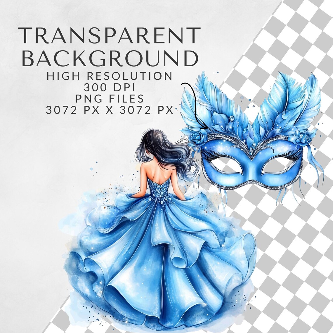 Watercolor Blue Princess Dress Clipart for Commercial Use, Watercolor ...