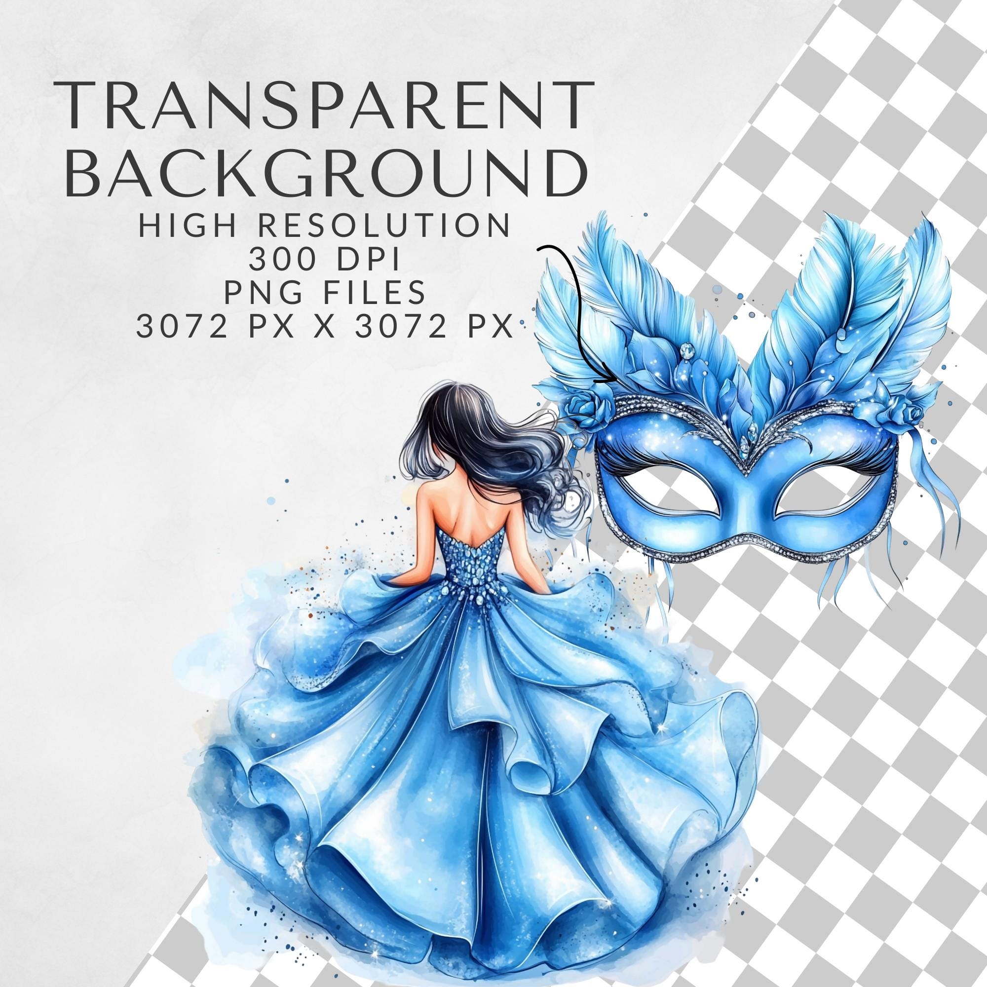 Watercolor Blue Princess Dress Clipart for Commercial Use, Watercolor ...