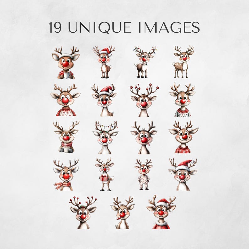 Quirky Reindeer Clipart Pack for Commercial Use, Christmas Reindeer ...