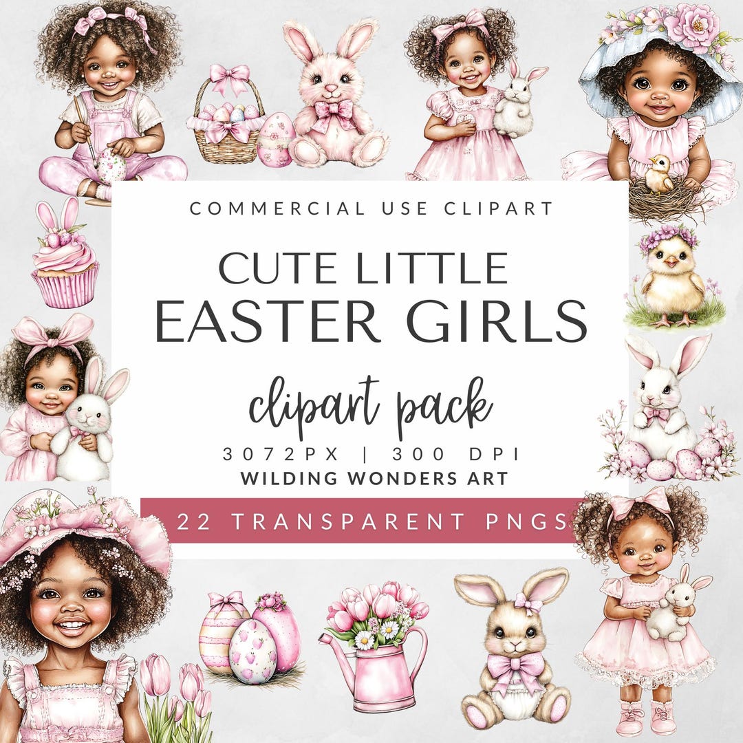 Cute Little Easter Girls Clipart Pack for Commercial Use, Spring ...