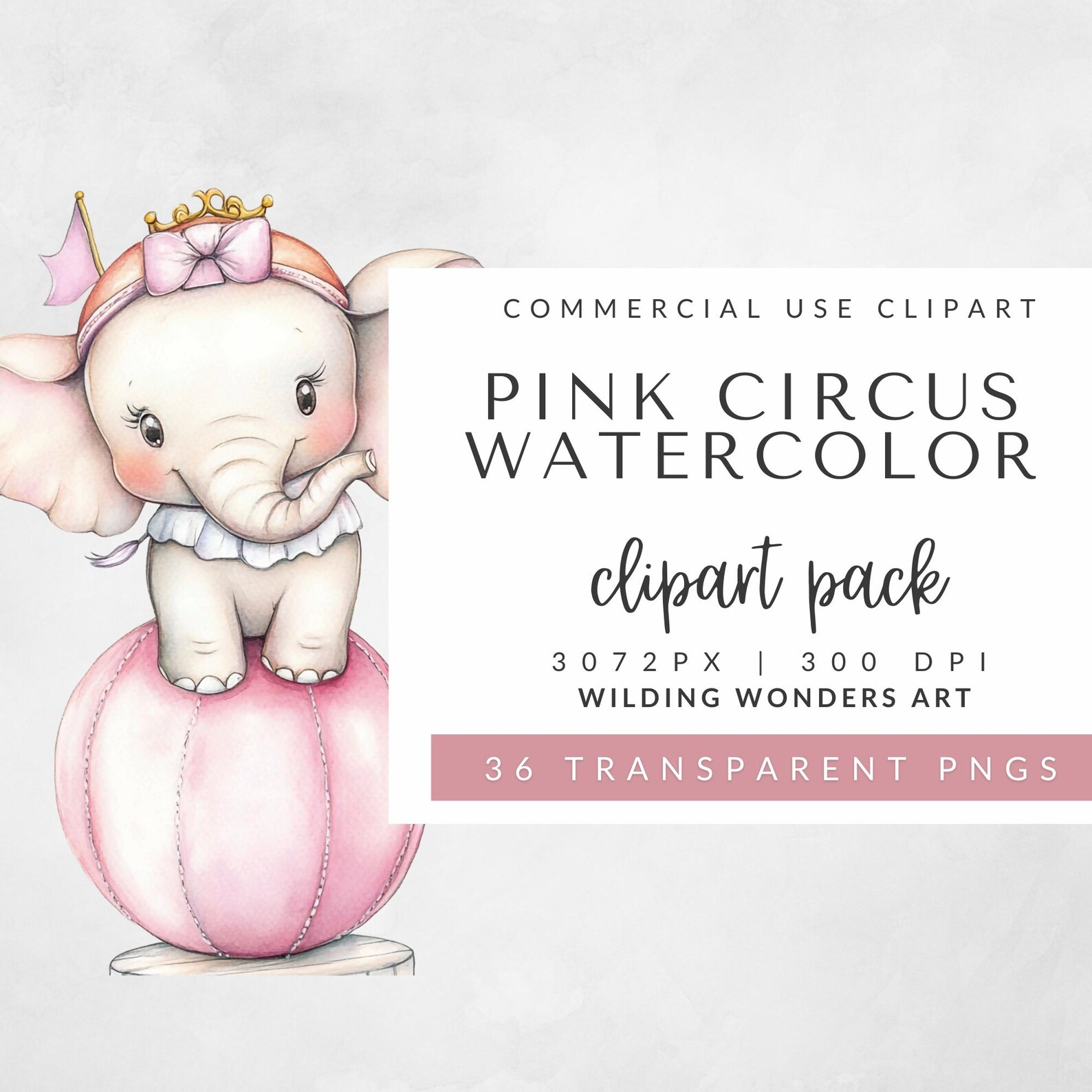 Pink Circus Watercolor Clipart Pack for Commercial Use | Pastel ...