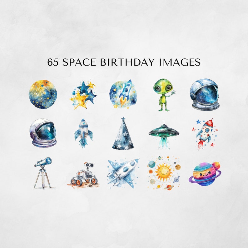 Watercolor Space Clipart for Kids Birthday for Commercial Use ...