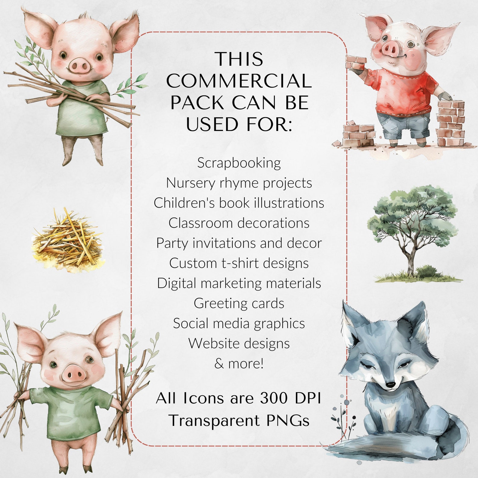Three Little Pigs Clipart Pack Commercial Use, Nursery Rhymes, Children ...