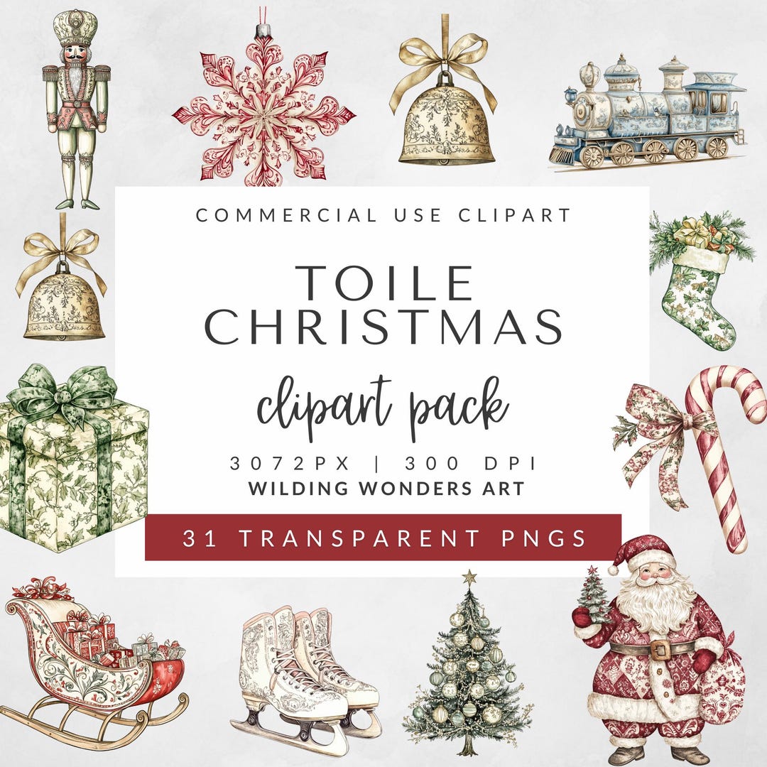 Toile Christmas Clipart for Commercial Use – Vintage Floral Designs ...