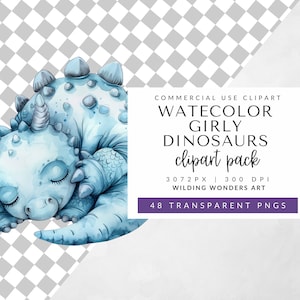 Watercolor Girly Dinosaur Clipart Bundle for Commercial Use, Cute Baby ...