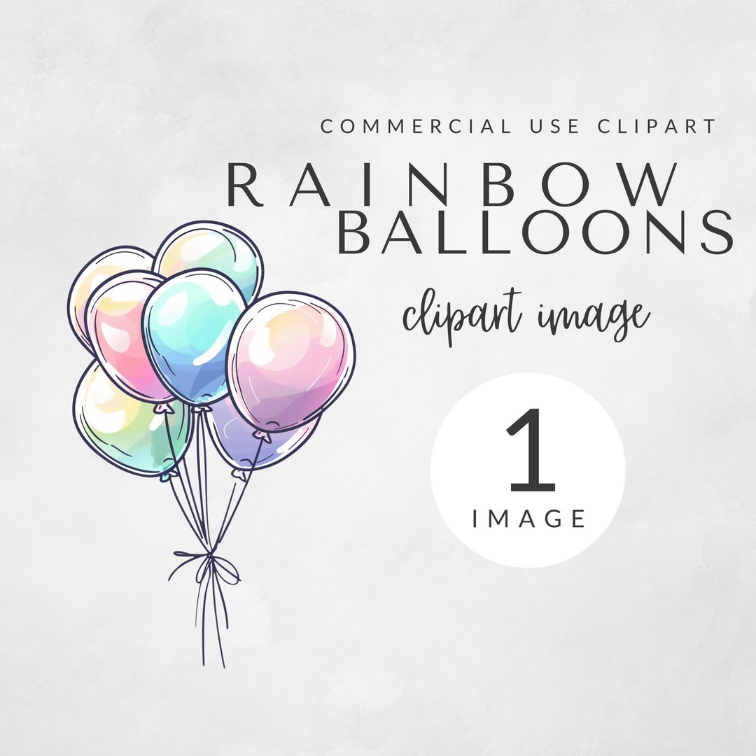 Rainbow Balloon Clipart for Commercial Use, Birthday Party Clipart ...