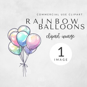Rainbow Balloon Clipart for Commercial Use, Birthday Party Clipart ...