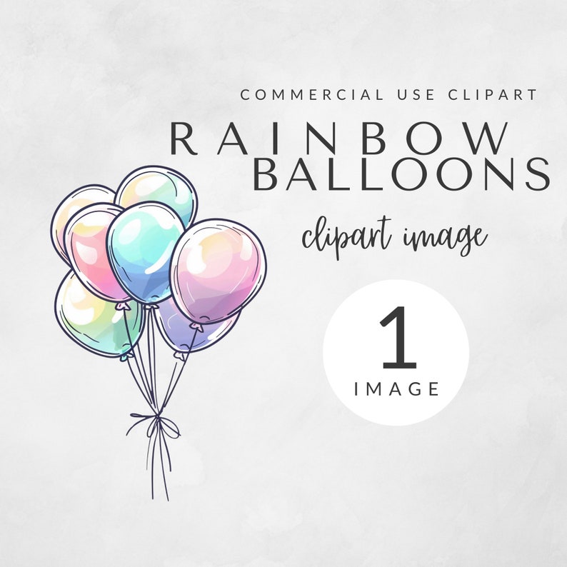 Rainbow Balloon Clipart for Commercial Use, Birthday Party Clipart ...