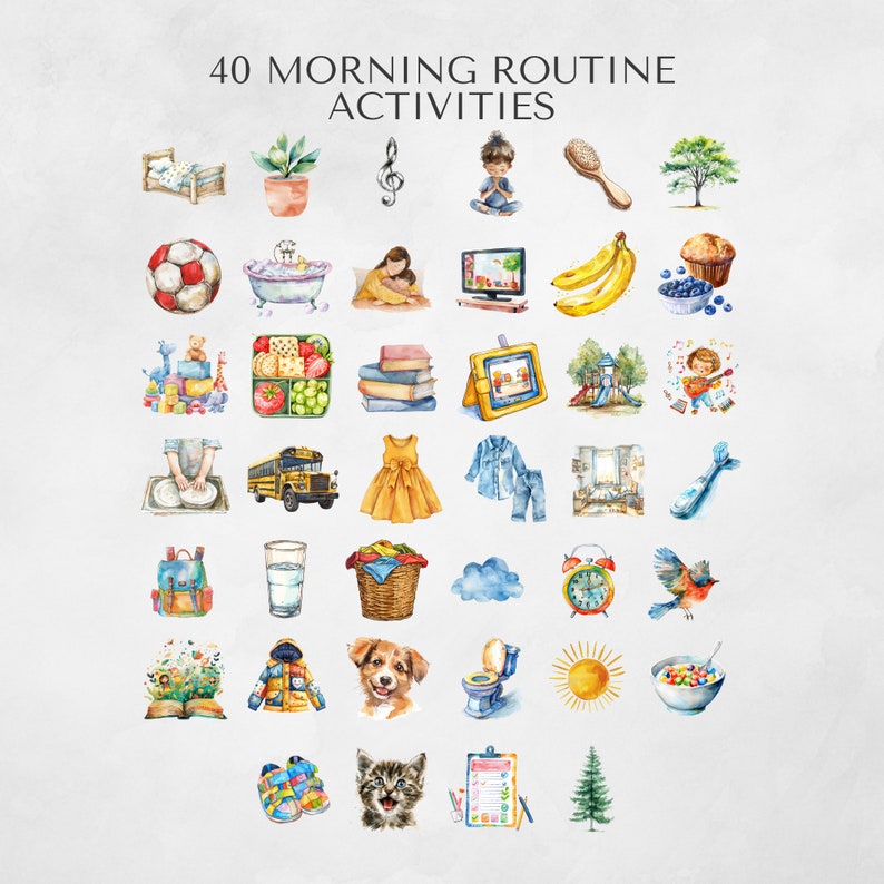 Kids Daily Routine Clipart BUNDLE for Commercial Use, Children Morning ...