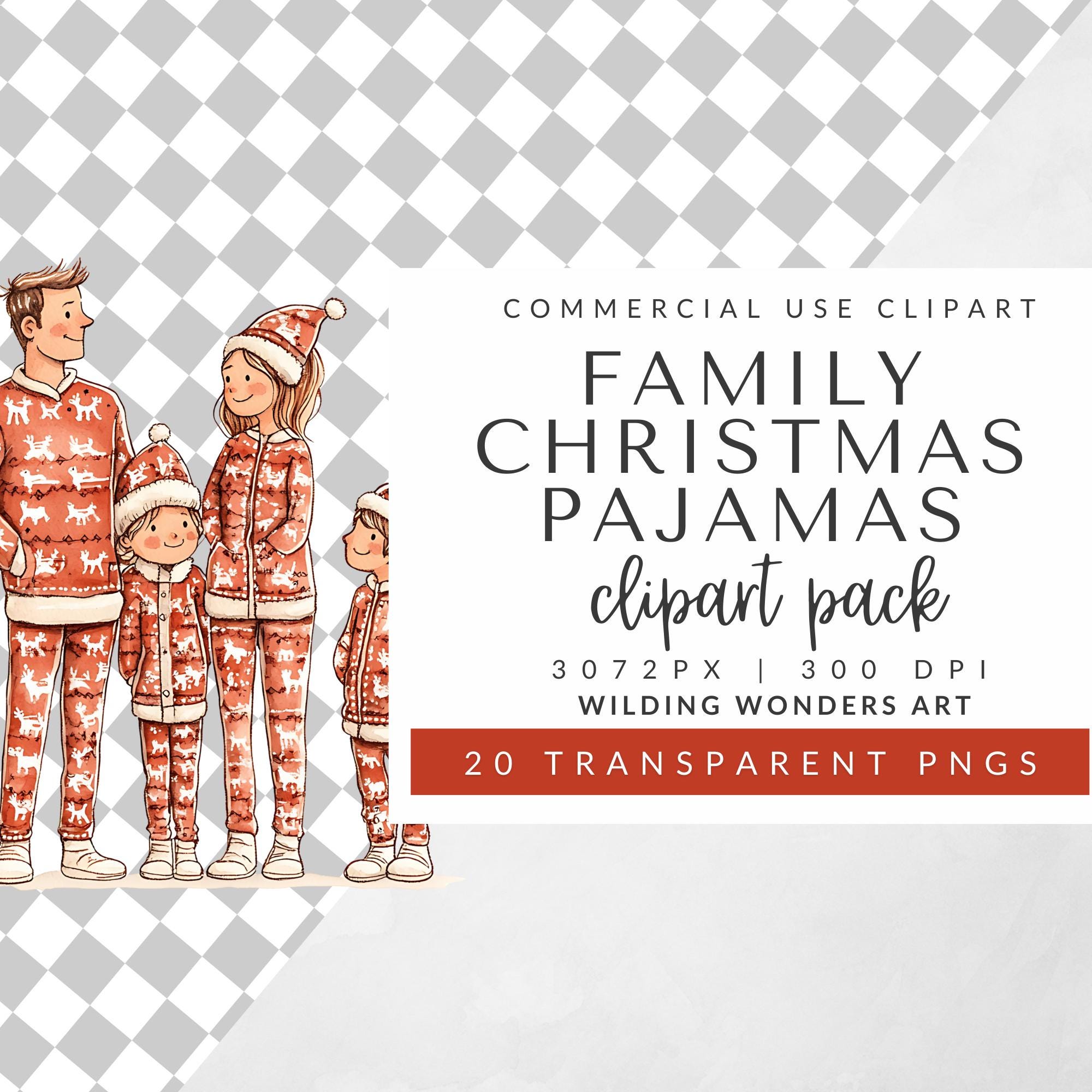 Christmas Pajamas Clipart Pack for Commercial Use, Cozy Family Pajamas ...