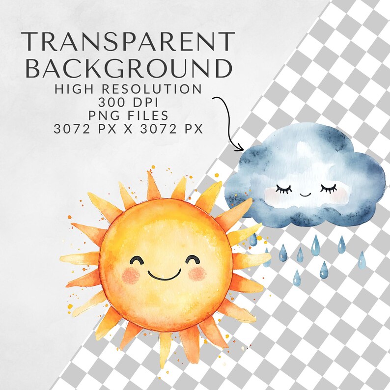 Watercolor Weather Clipart for Commercial Use, Watercolor Clouds ...
