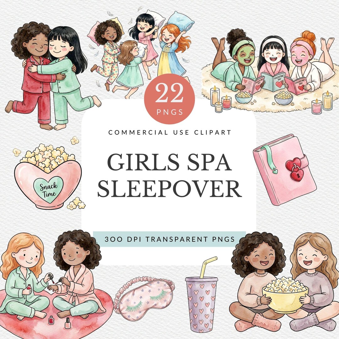 Spa and Sleepover Girl Clipart Pack for Commercial Use, Party Graphics ...
