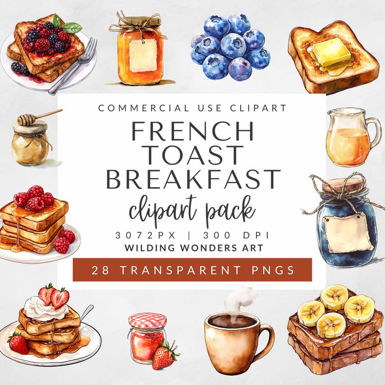 French Toast Breakfast Clipart Pack for Commercial Use, Watercolor ...