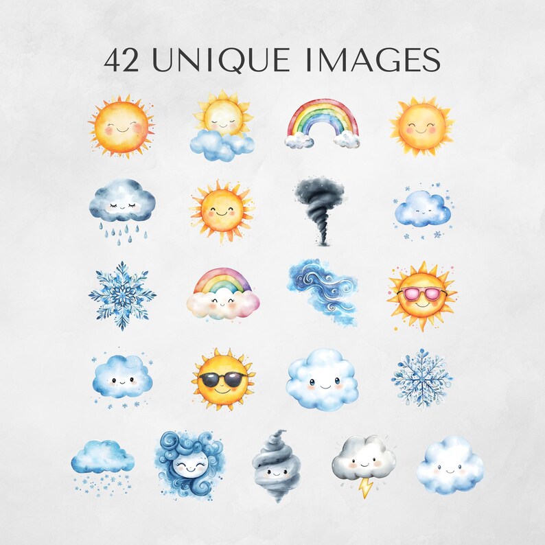 Watercolor Weather Clipart for Commercial Use, Rainbow Clouds ...