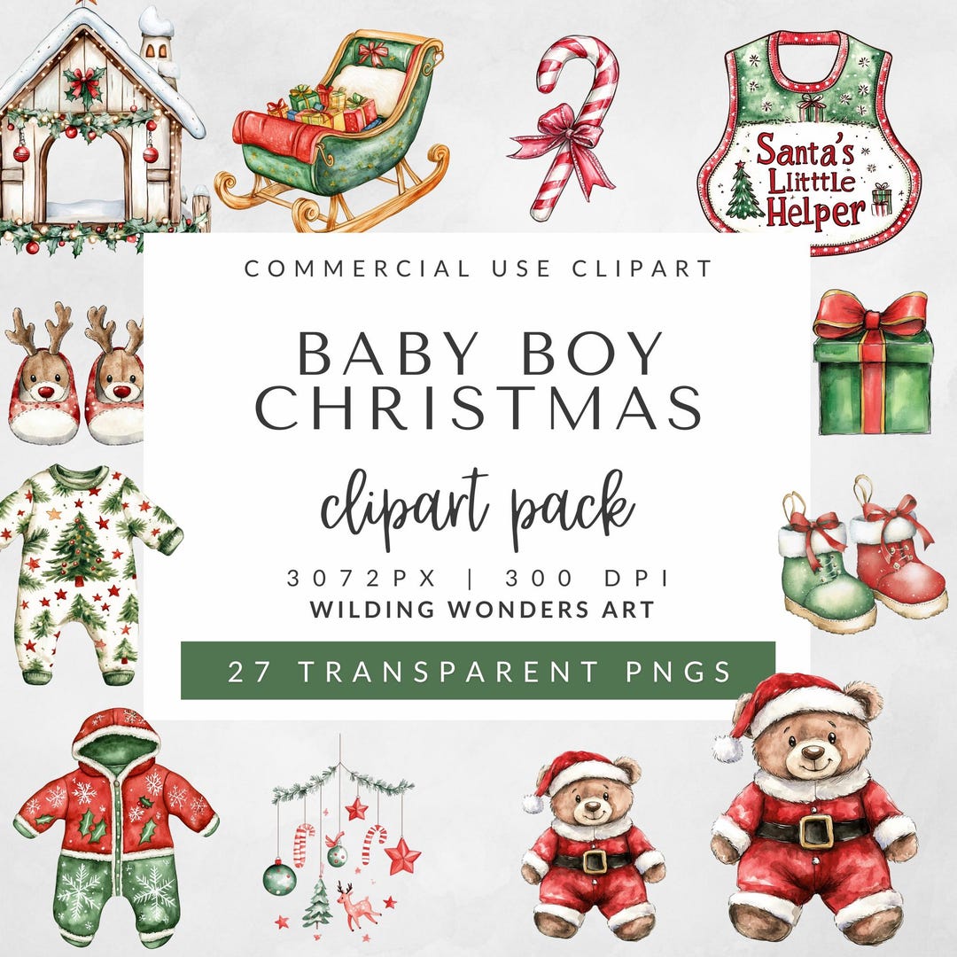 Baby Boy Christmas Clothes Clipart for Commercial Use: Watercolor ...
