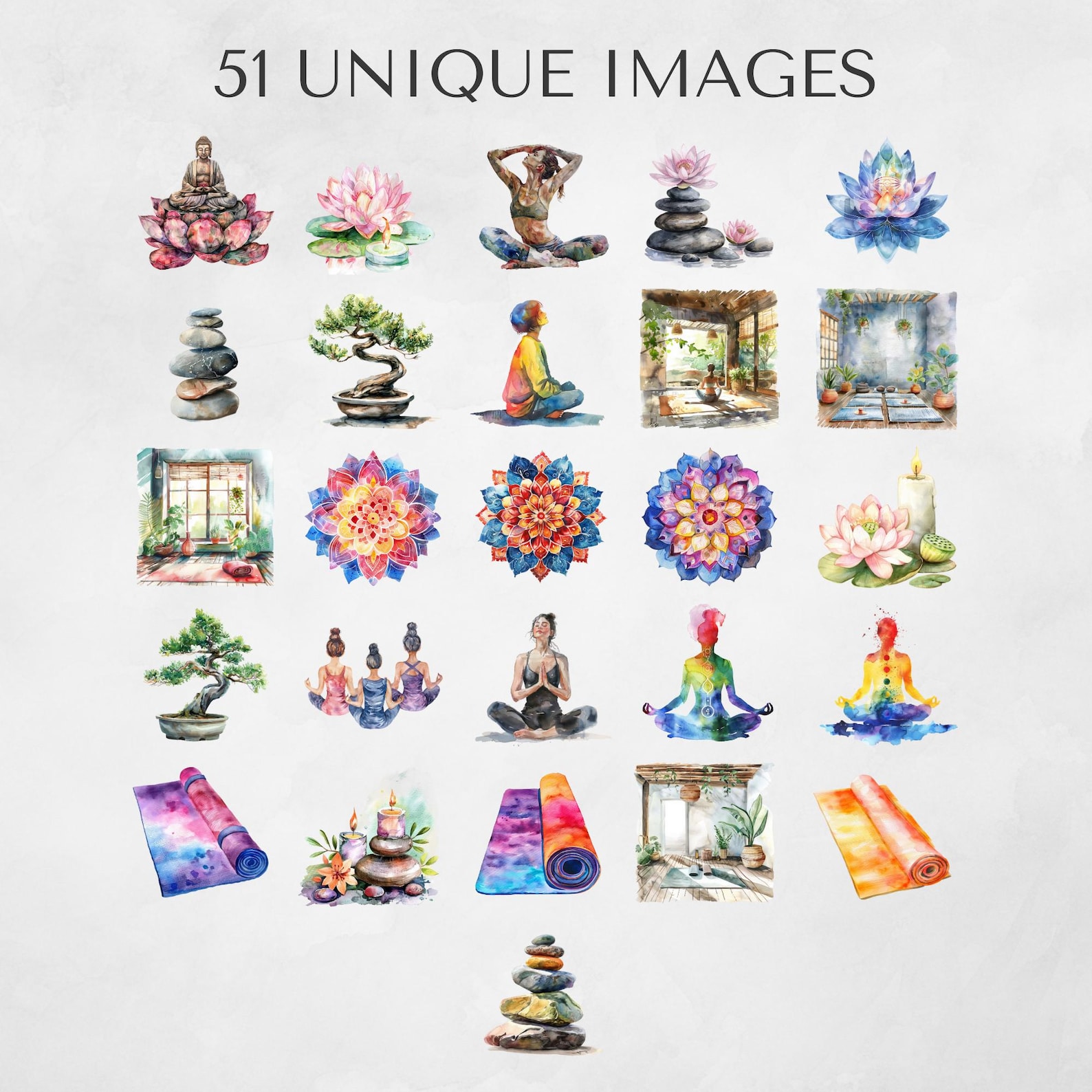 Watercolor Mindful Yoga Clipart Pack for Commercial Use, Meditation ...