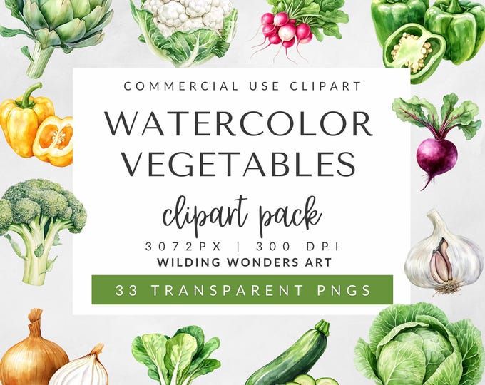 Watercolor Vegetables Clipart Pack for Commercial Use, Garden Clipart ...