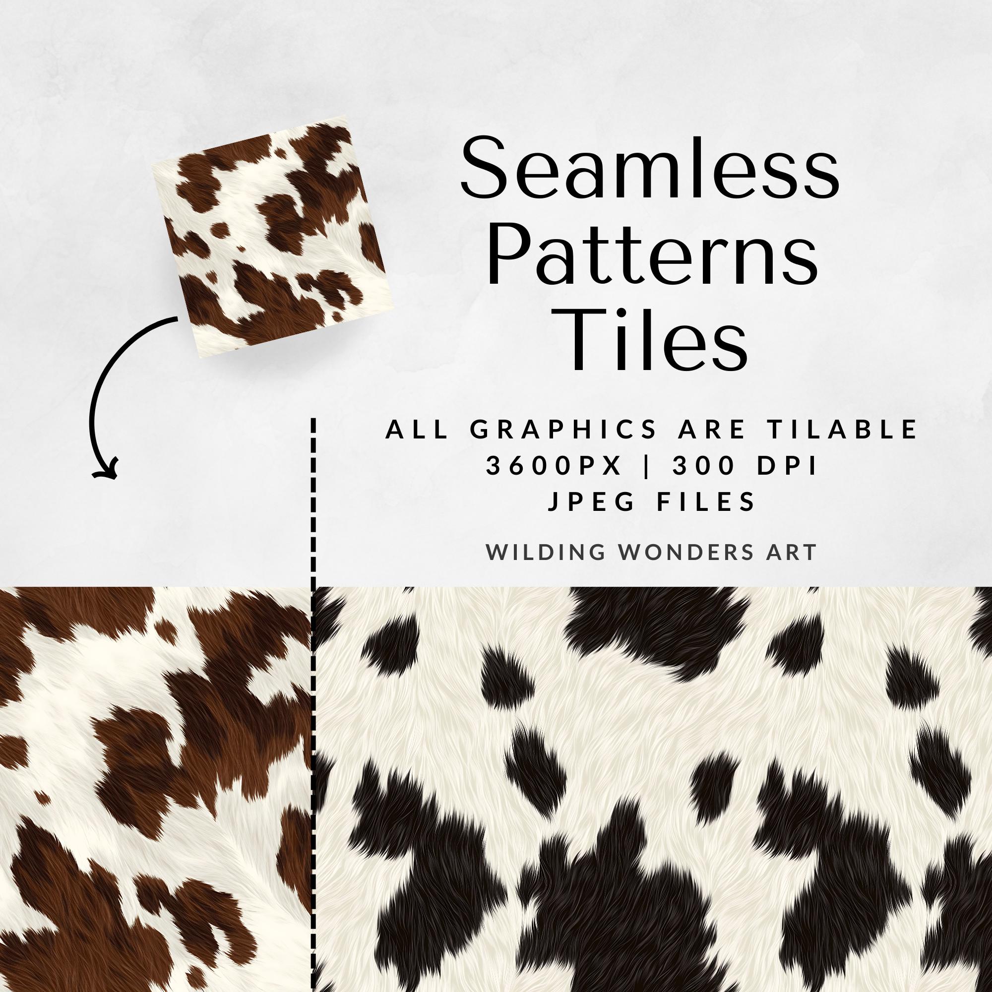 Cow Print Seamless Pattern Tiles Pack for Commercial Use, Western Cow ...