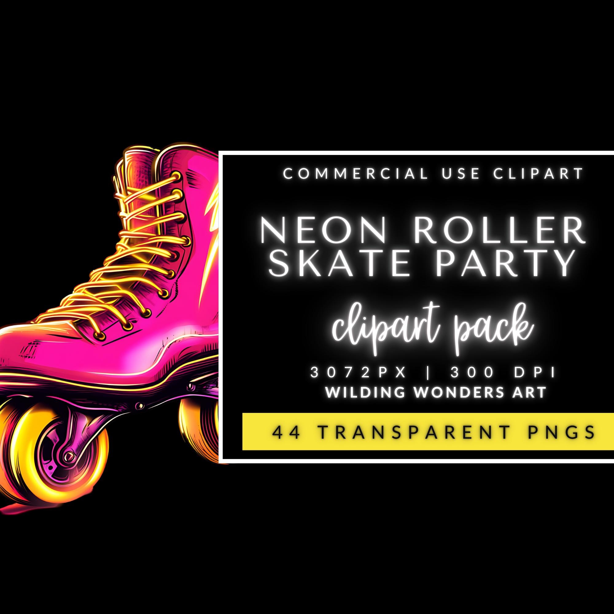 Neon Roller Skate Party Clipart, Neon Roller Skates, Skater Girl Art ...
