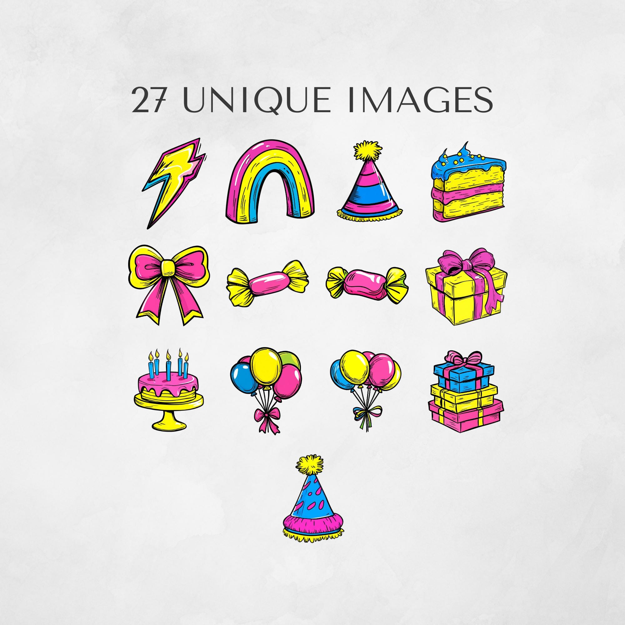 Neon Birthday Bash Clipart Pack for Commercial Use, Birthday Clipart ...