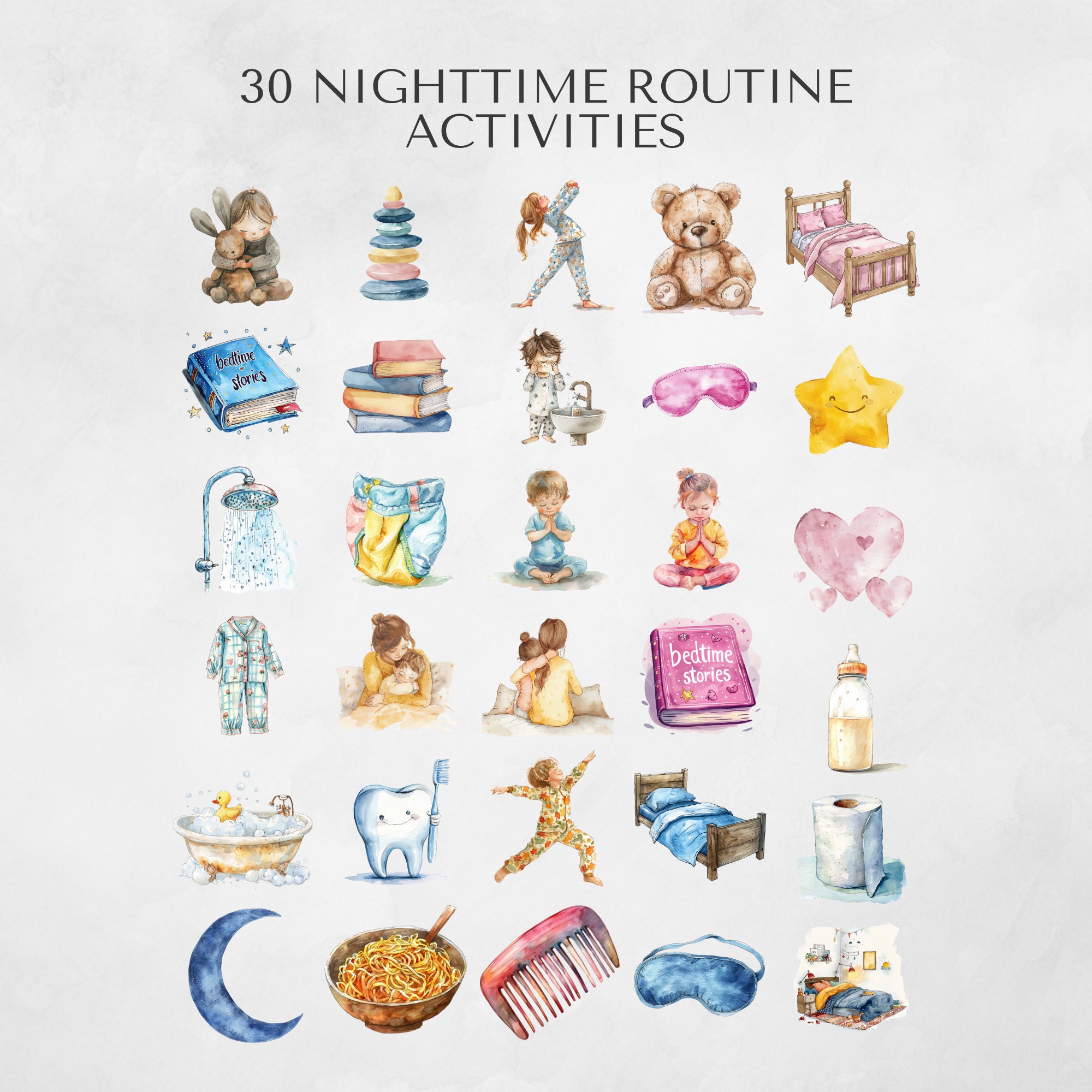 Kids Daily Routine Clipart BUNDLE for Commercial Use, Children Morning ...