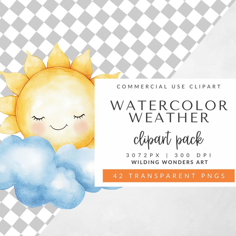 Watercolor Weather Clipart for Commercial Use, Watercolor Clouds ...
