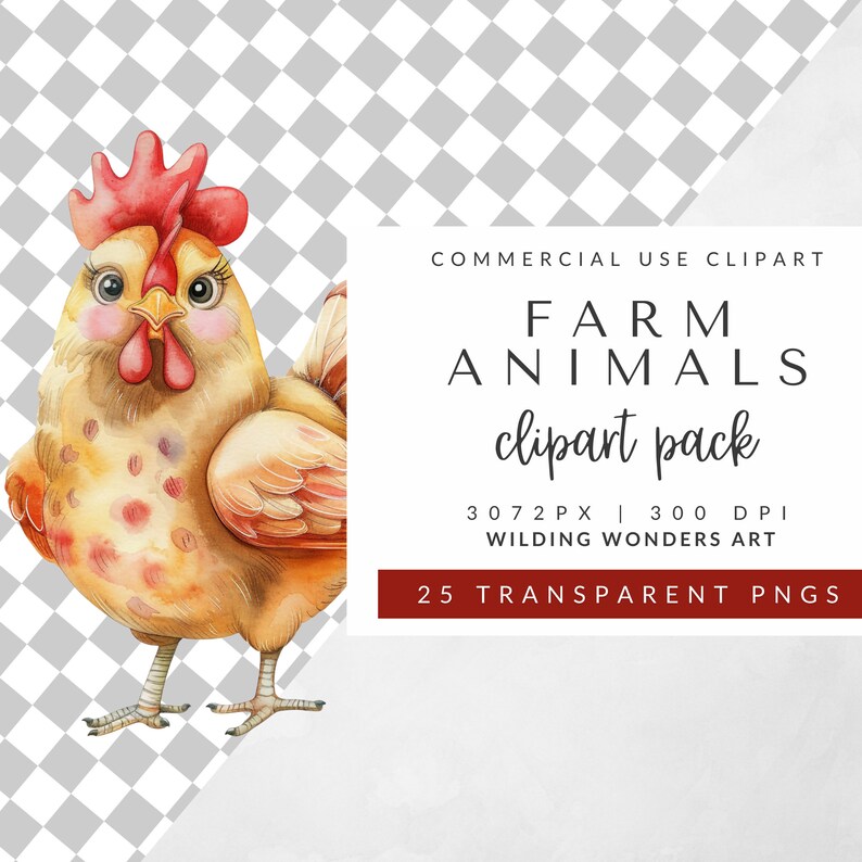 Watercolor Farm Animals Clipart Pack Commercial Use, Cute Nursery Decor ...
