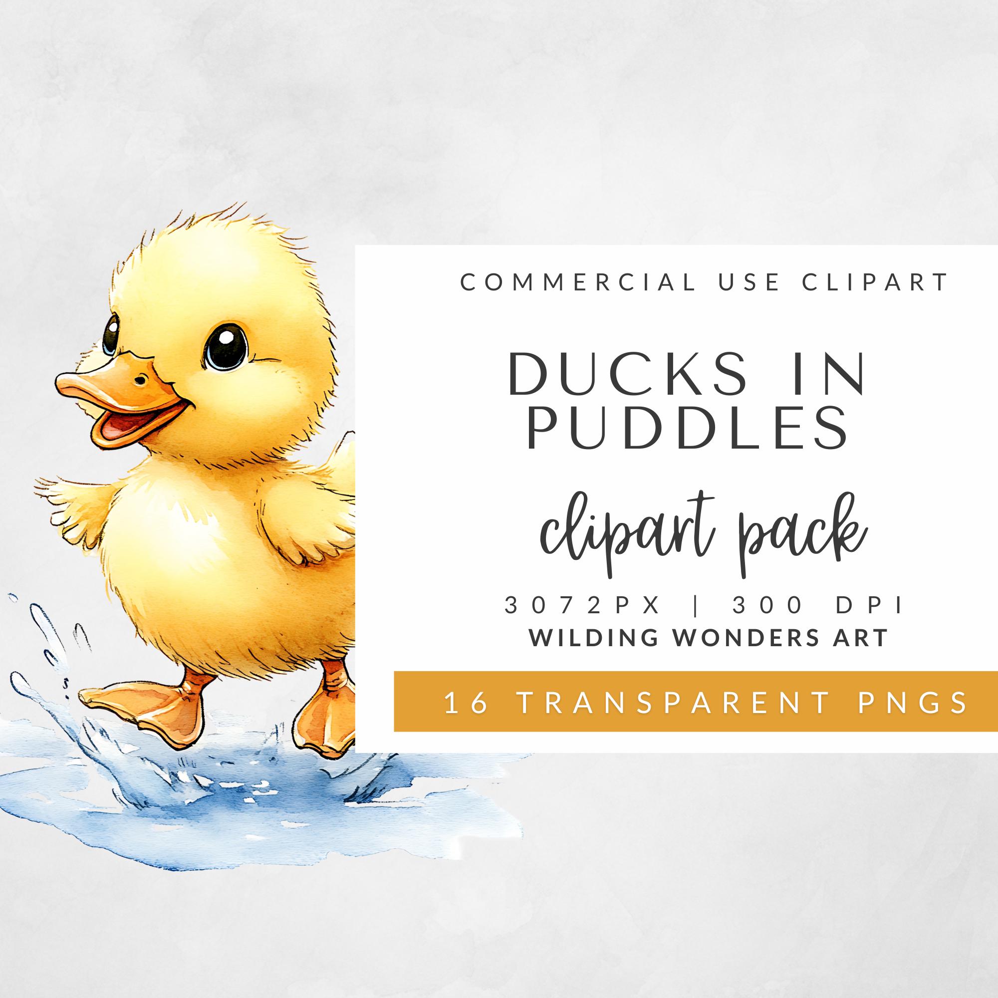 Duck in Puddle Clipart for Commercial Use, Baby Shower Clipart, Cute ...